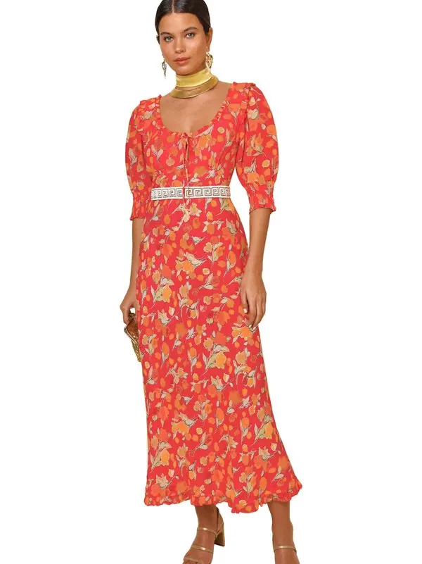 Rixo Sathya Fontainhas Floral Scoop-neck Midi Dress - Red