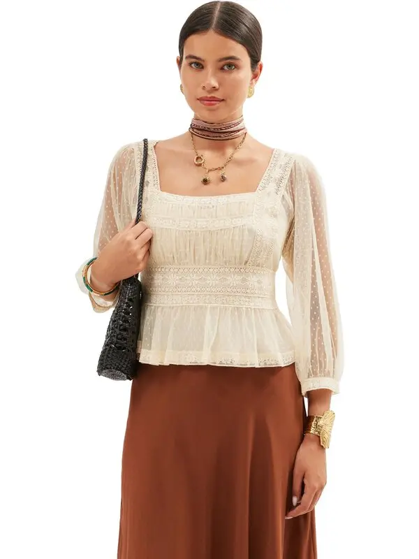 Rixo Tyla Swiss Dot Tulle Top - Cream