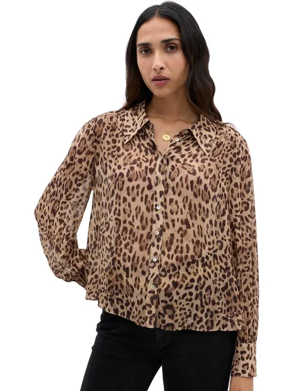 Rixo Leopard Print Button-up Blouse - Brown