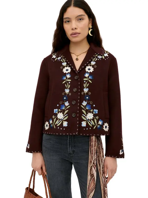 Rixo Jude Embroidered Jacket - Brown