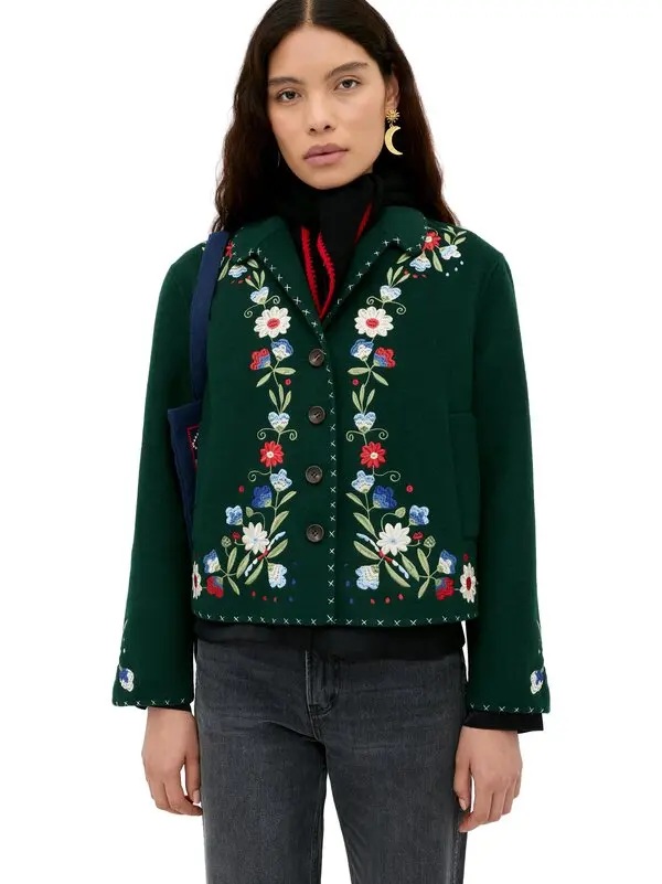 Rixo Jude Jacket With Embroidery Detail - Green
