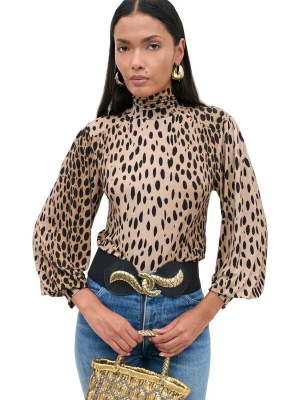 Rixo Suki Antelope Spot Jersey Top - Brown
