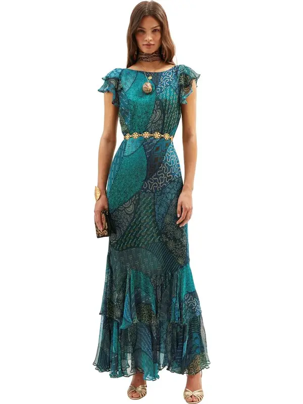 Rixo Ordinia Ibiza Gown - Blue