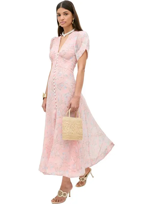 Rixo Novara Floral Midi Dress - Pink