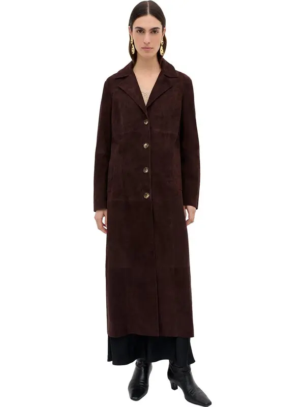 Rixo Suede Longline Coat - Brown