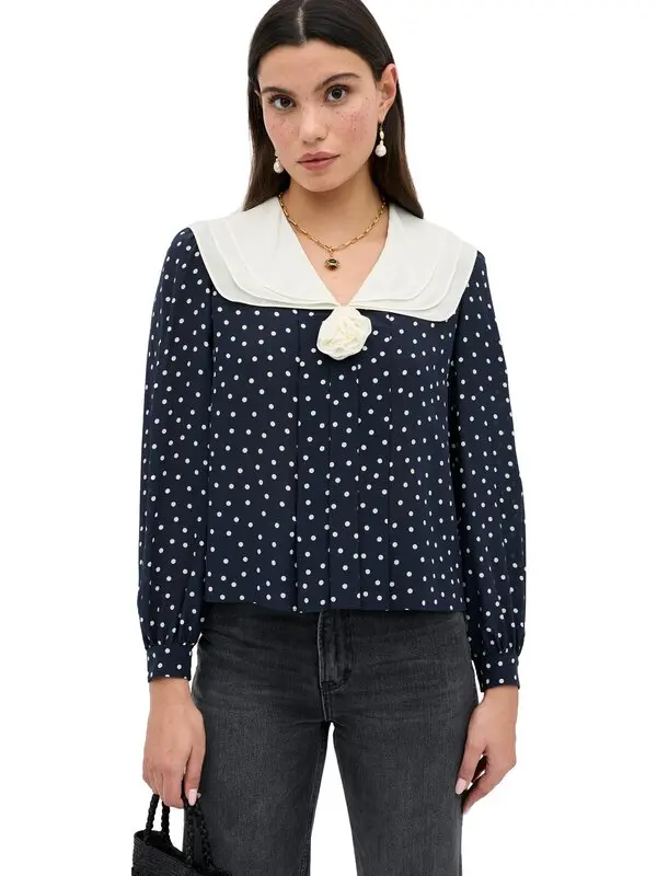 Rixo Emelin Layla Dot Shirt - Navy
