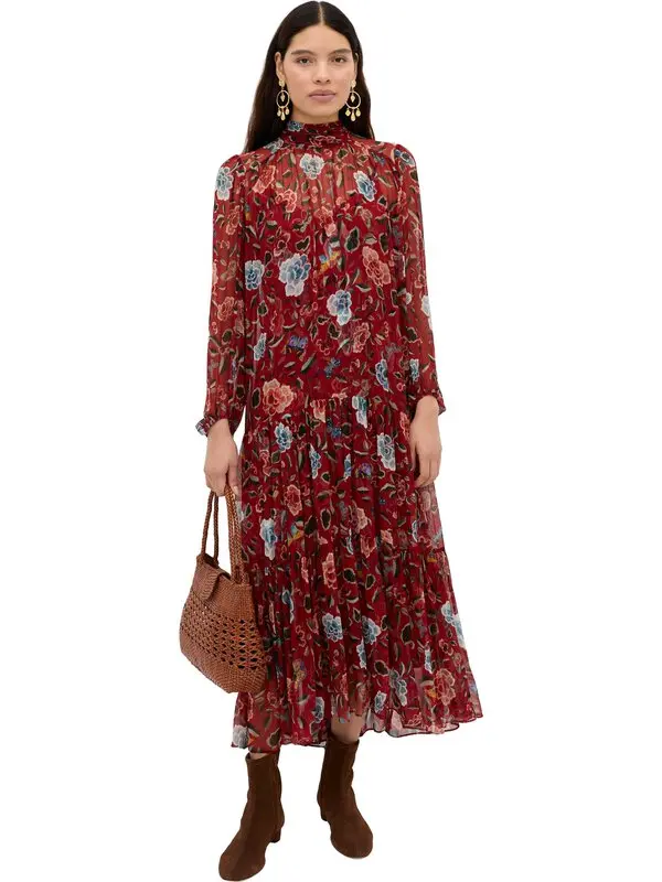 Rixo Adalind Butterfly Floral Dress - Red