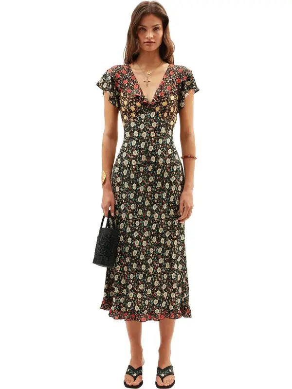 Rixo Bethea Eva Floral Mix Dress - Black