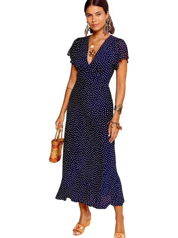 Rixo Florida Mini Polka Dot Dress - Navy