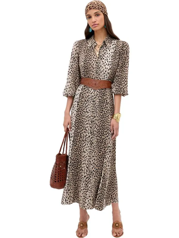 Rixo Maddison Antelope Spot Black Viscose Midi Dress - Brown