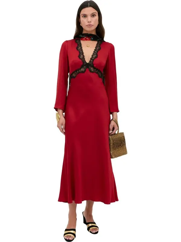 Rixo Debra Regular Midi Dress - Burgundy
