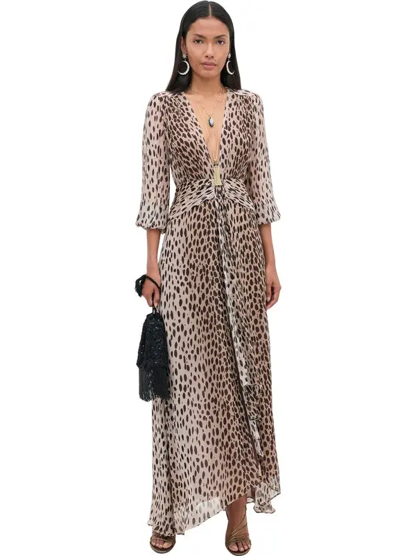 Rixo Meera Antelope Spot Viscose Midi Dress - Brown