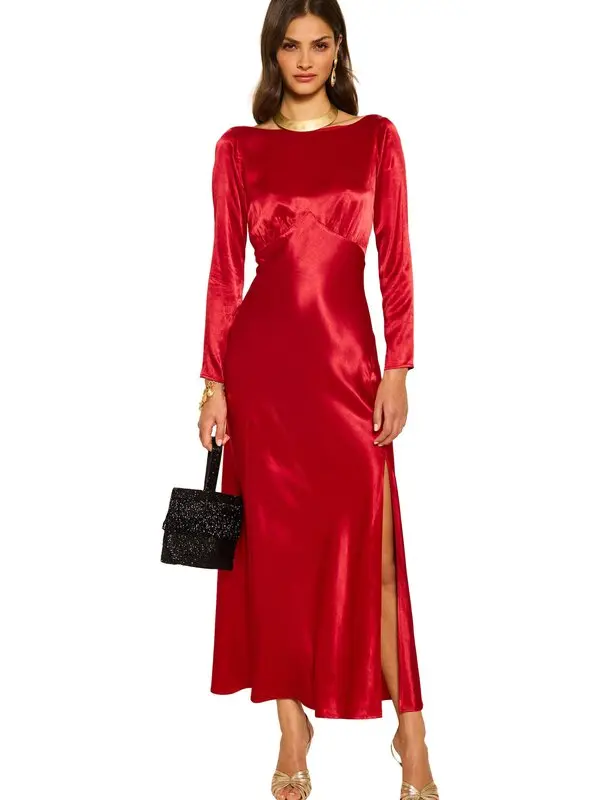 Rixo Devina Crimson Viscose Midi Dress - Red