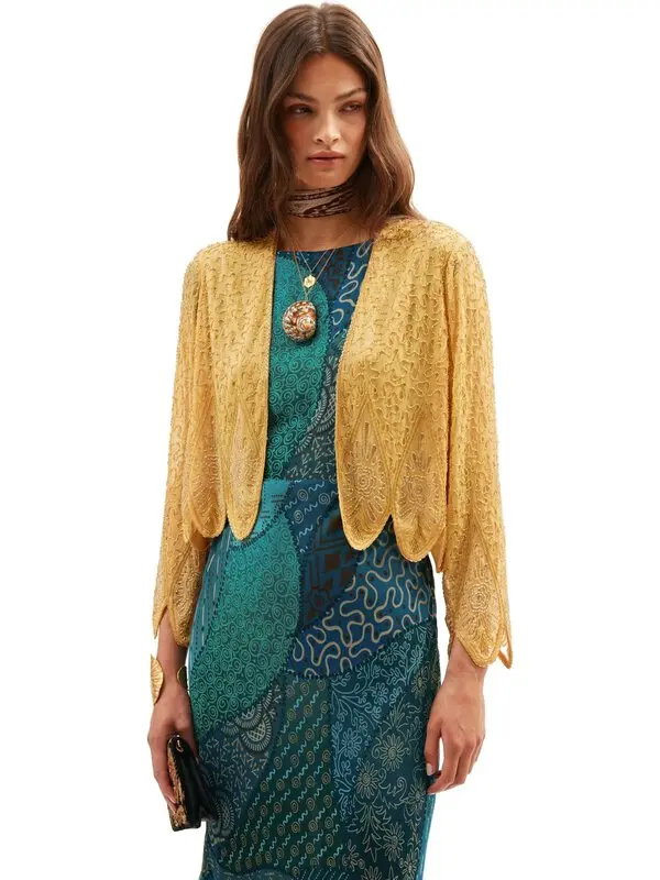 Rixo Mateo Florence Embellished Jacket - Gold