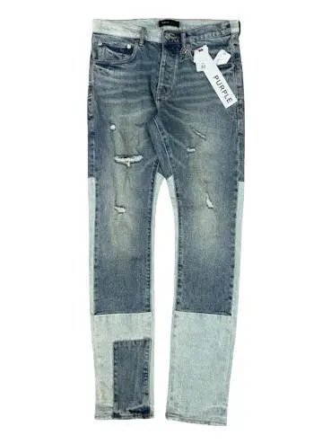 PURPLE BRAND Skinny Patchwork Jeans - Mid Indigo