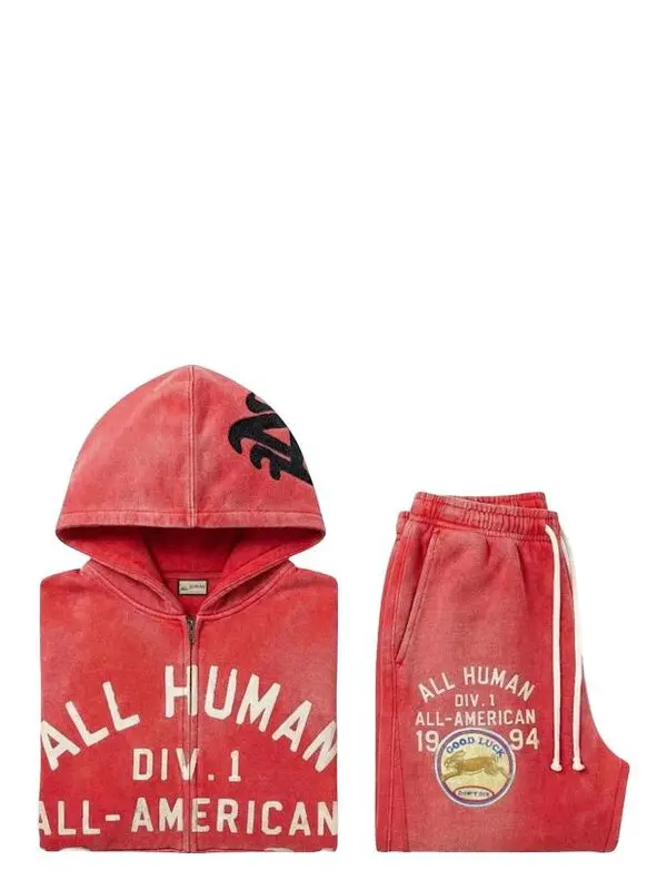 ALL HUMAN Full Zip Sweatsuit - Red Wash