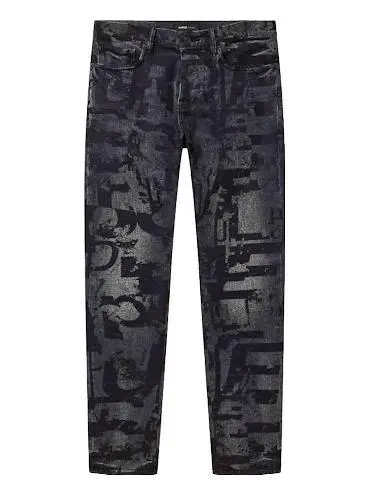 PURPLE BRAND Skinny Grunge Print Jean - Washed Black
