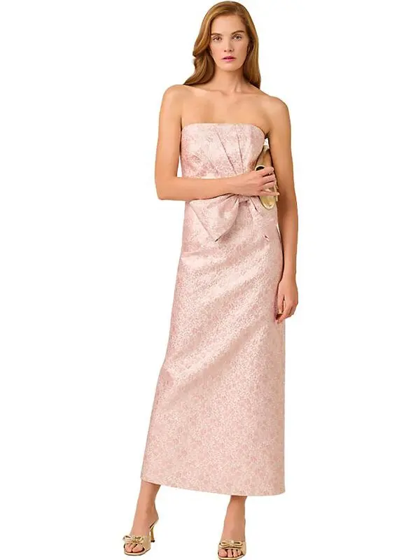 LILLY PULITZER Tiernan Strapless Maxi Dress - Conch Shell Pink Ritsy Ditsy Metallic Brocade