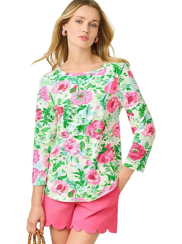 LILLY PULITZER 3/4 Sleeve Top - Multi Poppy Party