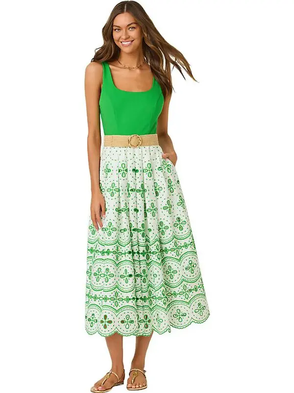 Lilly Pulitzer® Lissette Eyelet Midi Dress - Putting Green Spring Showers Eyelet