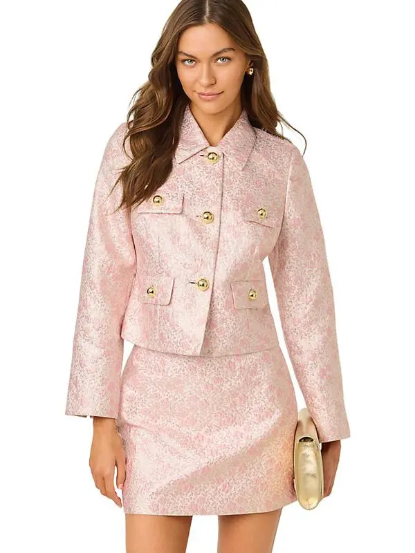 LILLY PULITZER Eloraina Brocade Jacket - Conch Shell Pink Ritsy Ditsy Metallic Brocade