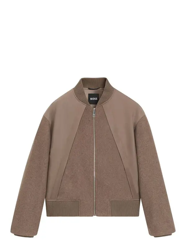 BOSS Bomber Jacket In Mixed Fabrics - Brown