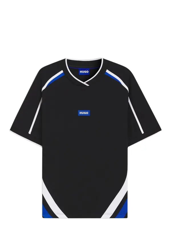 Hugo Contrast-detail T-shirt In Stretch Cotton - Black