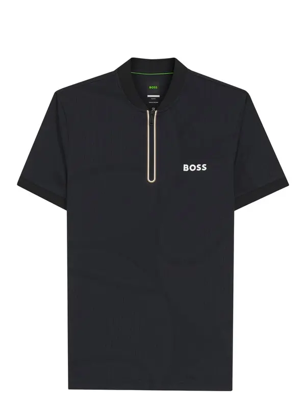 BOSS Bodymapping-jersey Slim-fit Polo Shirt With Zip Neck - Black