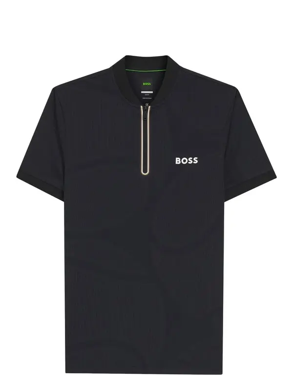 BOSS Bodymapping-jersey Slim-fit Polo Shirt With Zip Neck - Black