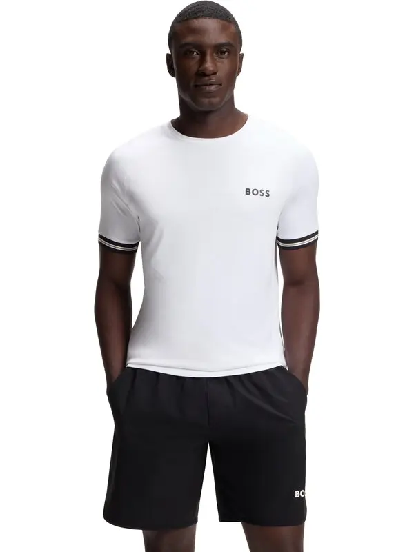 BOSS Active Slim-fit T-shirt With Tennis-ball Eming - White
