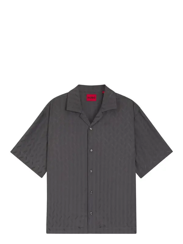 Hugo Oversized-fit Shirt With Jacquard Pattern - Dark Grey
