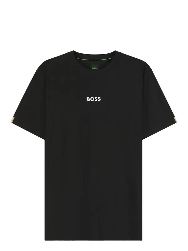 BOSS Active Jacquard-stripe Slim-fit T-shirt With Logo Print - Black