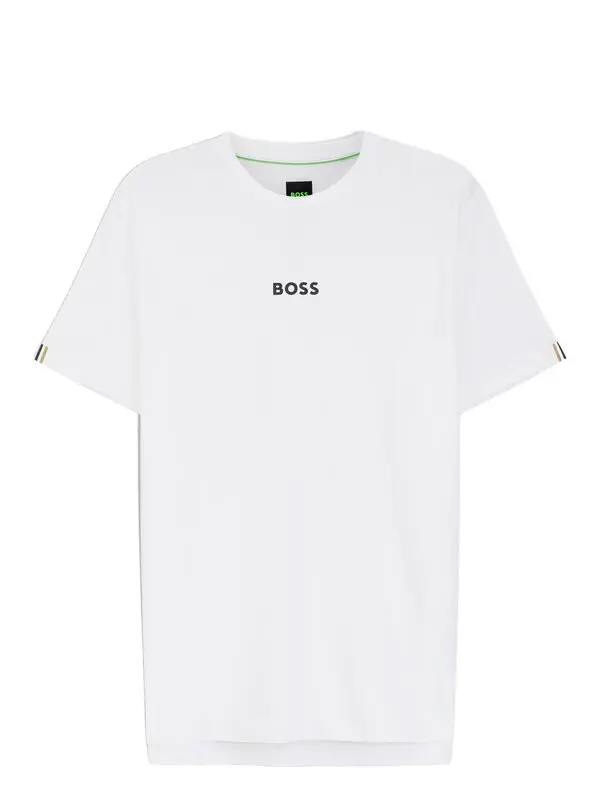 BOSS Active Jacquard-stripe Slim-fit T-shirt With Logo Print - White