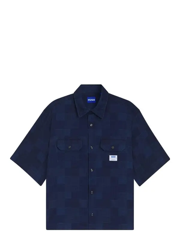 Hugo Oversized-fit Shirt With Check Pattern - Dark Blue