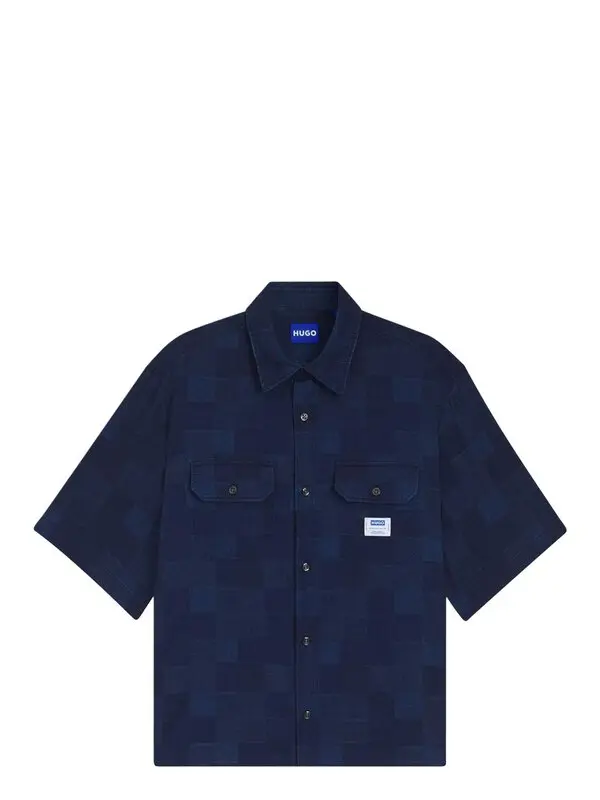 Hugo Oversized-fit Shirt With Check Pattern - Dark Blue