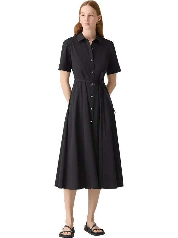 Theory Belted Shirt Dress In Good Poplin - Black