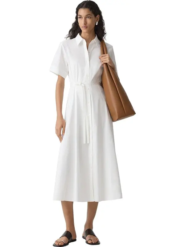 Theory Belted Good Poplin Shirt Dress - White