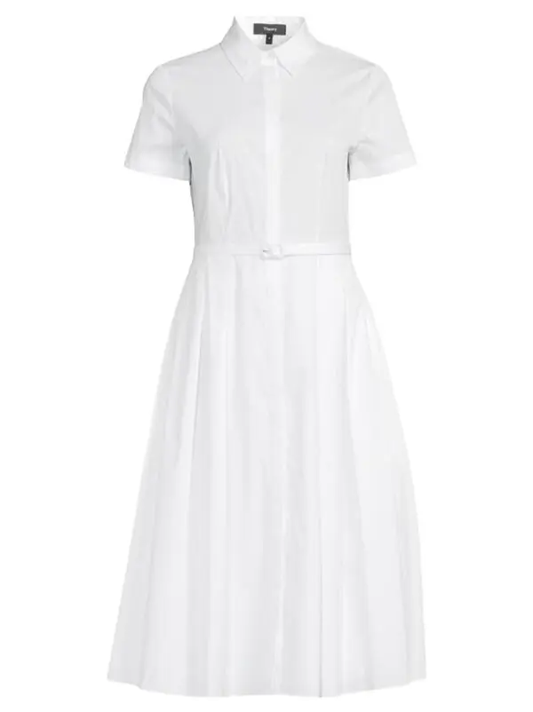 Theory Belted Shirt Dress - White