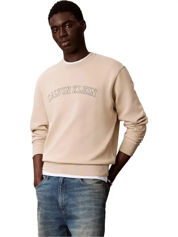 Calvin Klein Varsity Logo Graphic Fleece Sweatshirt - White Pepper