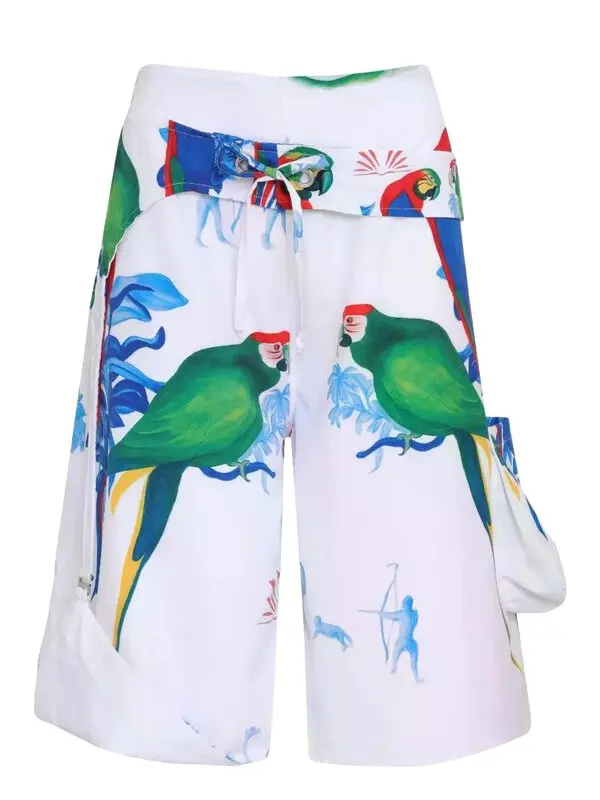 AMIR SLAMA Drawstring Parrot Print Shorts - White