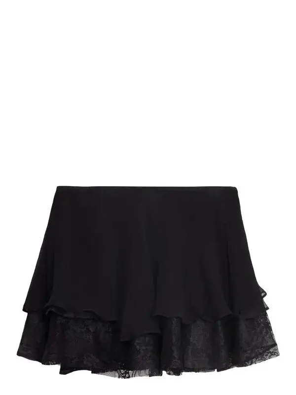 AMIR SLAMA Tiered Skirt With Lace Trim - Black