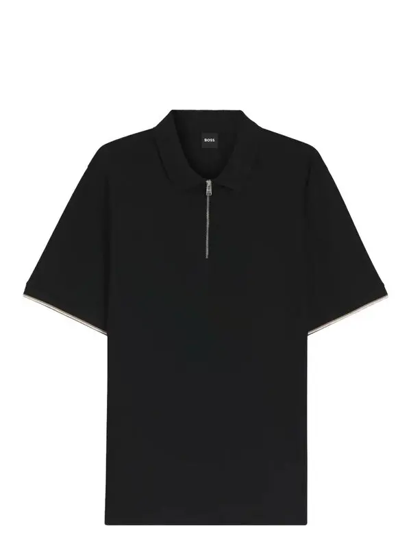 BOSS Zipped Ribbed Polo Shirt - Black