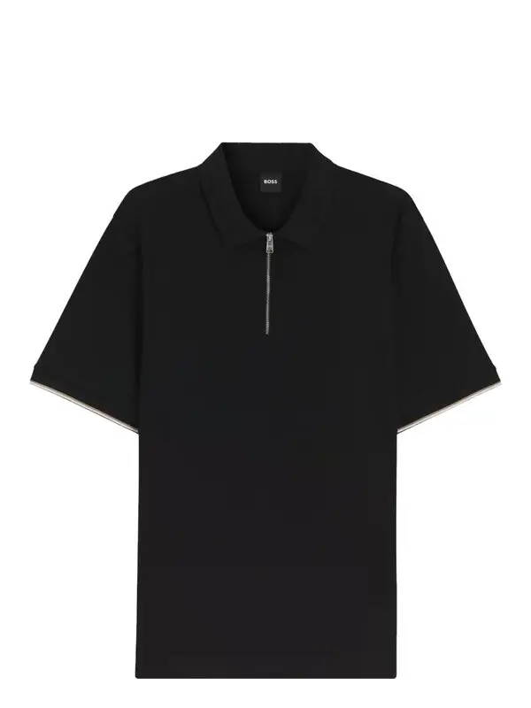 BOSS Cotton-piqué Polo Shirt With Zip Neck - Black