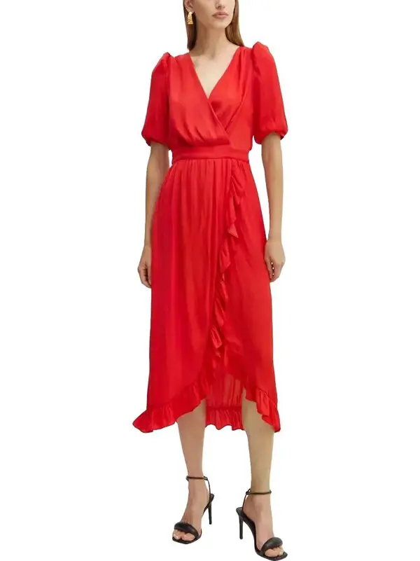 MORGAN Asymmetrical-hem V-neck Midi Dress - Red