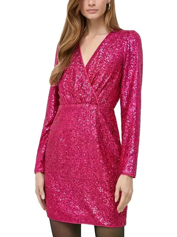 MORGAN Sequined V-neck Mini Dress - Pink