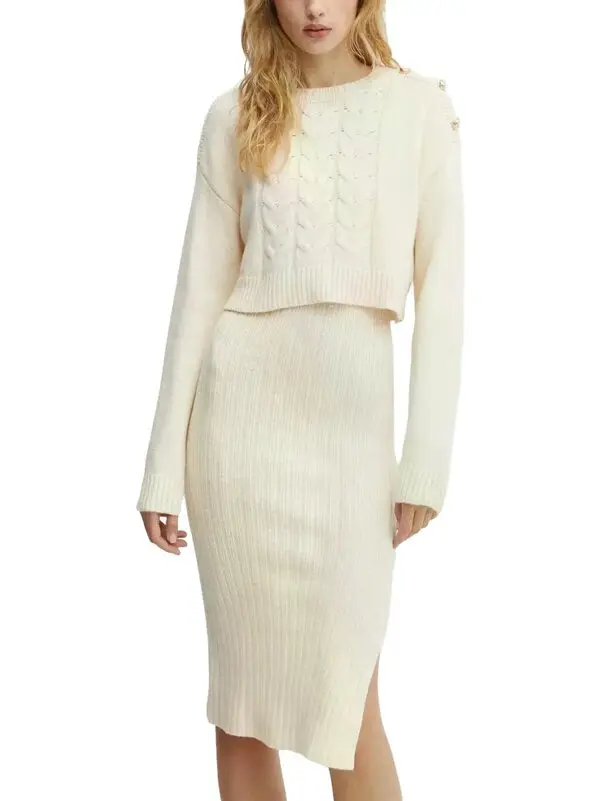 MORGAN Knitted Midi Dress And Sweater Set - Neutrals