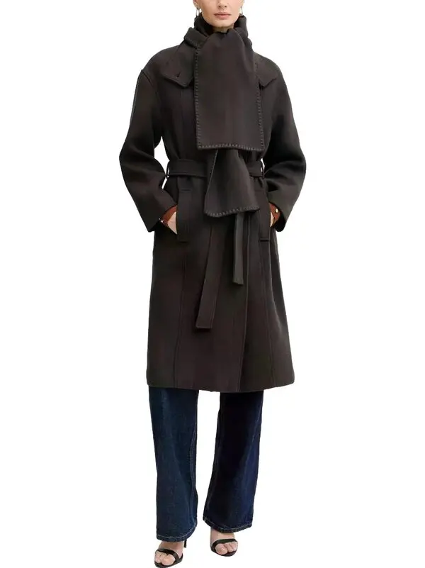 MORGAN Belted Double-breasted Coat - Brown