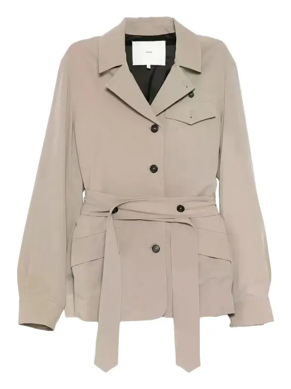 SETCHU Belted Notched Lapel Jacket - Neutrals