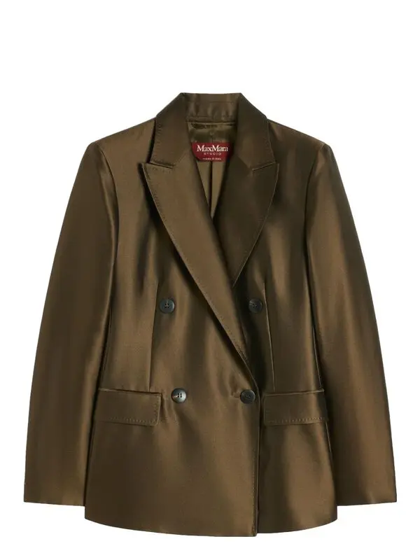 Max Mara Double-breasted Shantung Blazer - Kaki