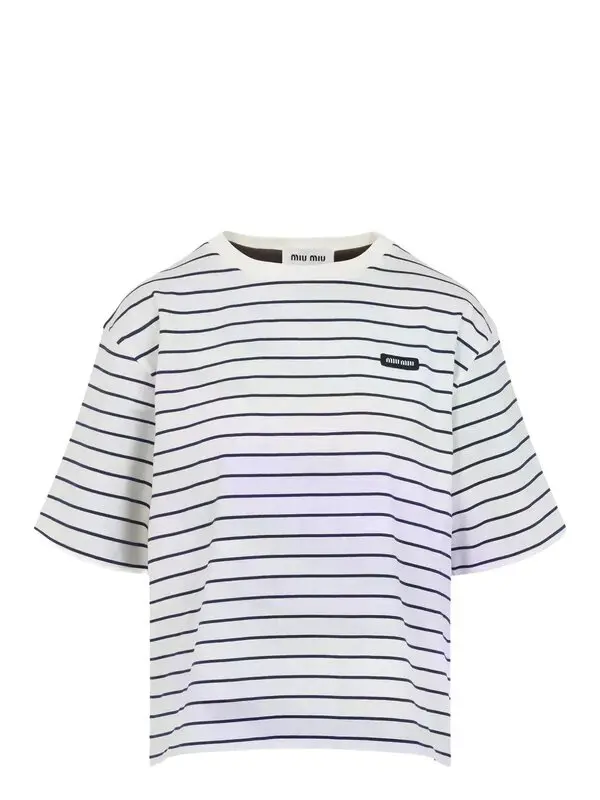Miu Miu Striped Logo T-shirt - White